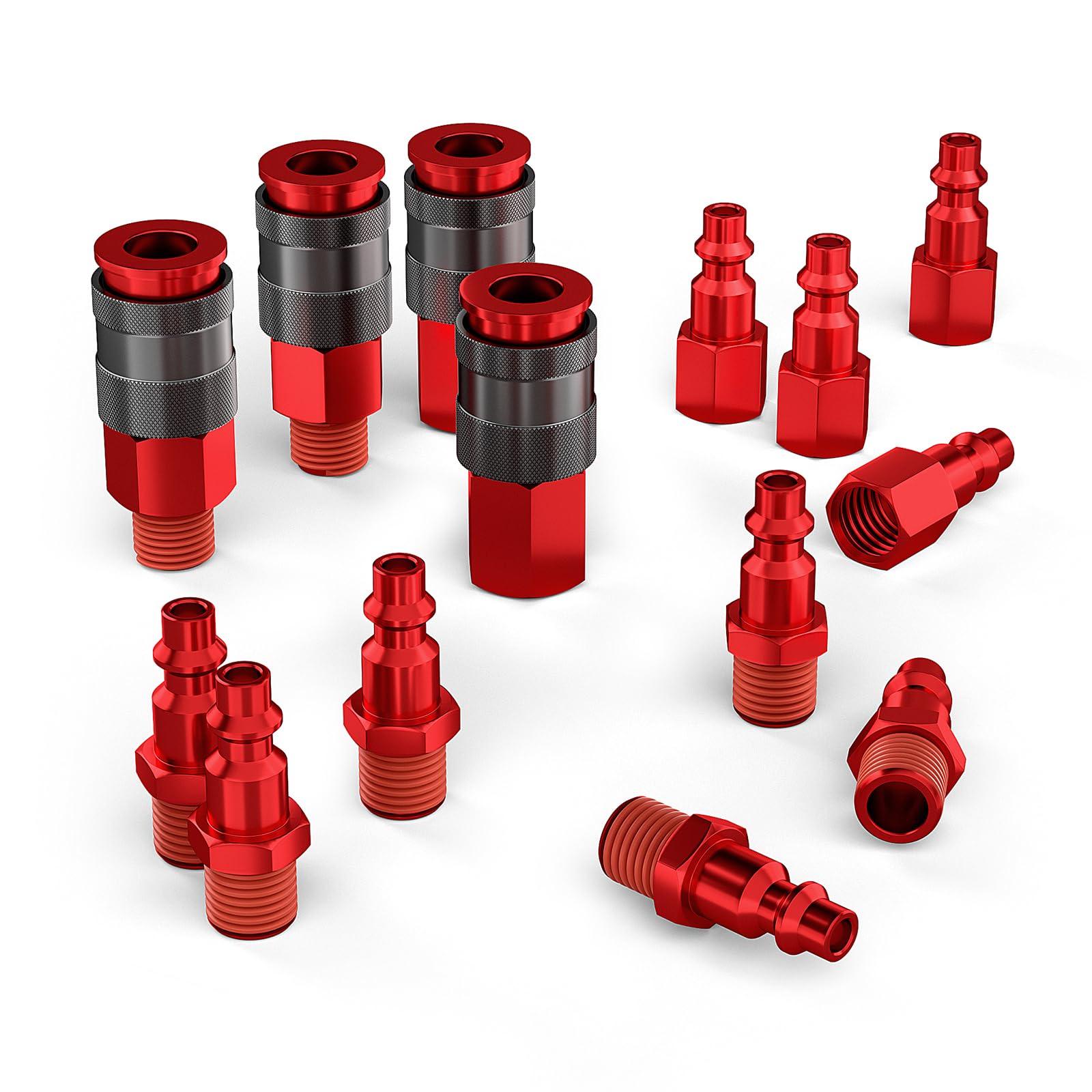 OHITOX Air Hose Fittings, 1/4 Inch NPT Quick Connect Air Coupler and Plug Kit, Air Fittings Industrial Type, Universal Air Compressor Adapter Air Tool Fitting Set - 14 Pieces