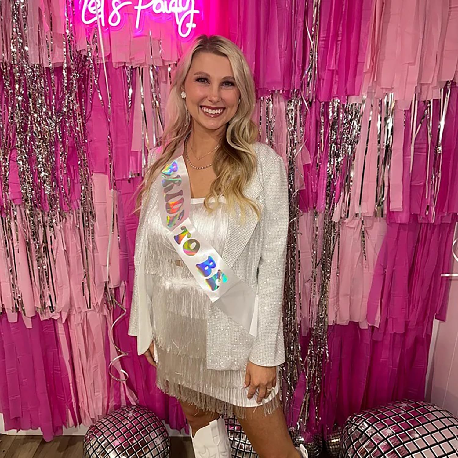 QPARTYFIRE Bachelorette Party Disco Themed Sash,Bride to Be Sash,Bachelorette Party Sash for Disco Ball Disco Theme Last Disco Space Cowgirl Sash