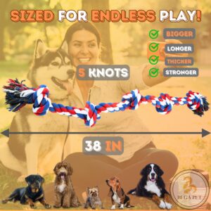 BEGA PET 38 in Dog Toys for Aggressive Chewers Medium Large Dogs Breed - Tough Rope Chew Toy Heavy Duty Ropes for Dog 5 Knots Indestructible Puppy Teething Chew Tug of War Durable Gift Birthday