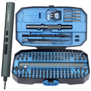 strebito mini electric screwdriver set 155 in 1 small electric screwdriver cordless, 140 s2 magnetic bits, 3 torque settings, 650mah battery, precision electric screwdriver kit for computer laptop rc