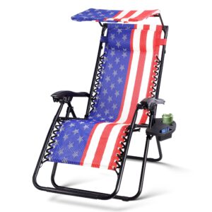 colorsoul zero gravity chair, outdoor adjustable folding reclining lounge chair, with adjustable sunshade, head pillow and holder tray, for poolside backyard and beach (american flag)