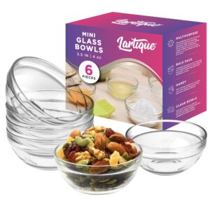 lartique mini 3.5 inch small glass bowls - small bowls perfect for prep, dips, nuts, or candy - meal prep bowls or dessert bowls, set of 6