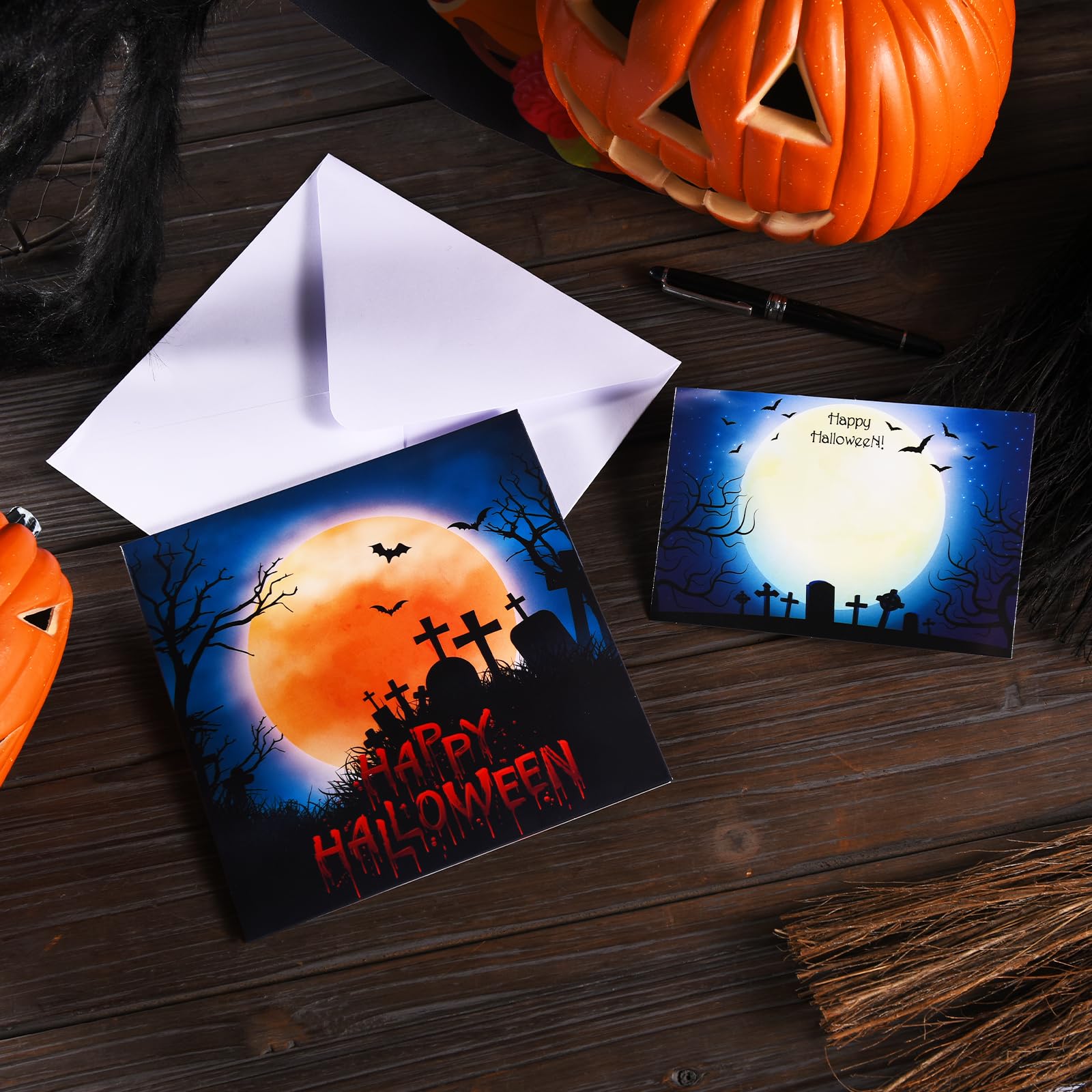 VIVIKEN Pop Up Halloween Cards, 3D Popup Happy Halloween Greeting Card with Lights and Horror Sounds - Glowing Skull, Pumpkin, Tombstone, Moon - Includes Envelope and Note Card