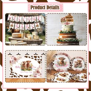 Hombae Highland Cow Baby Shower Decorations, Baby Shower Decorations for Girls, Holy Cow Baby Shower Supplies, Highland Cow Theme Backdrop Balloon Banner Tablecloth Cake Topper Plates Napkins Forks