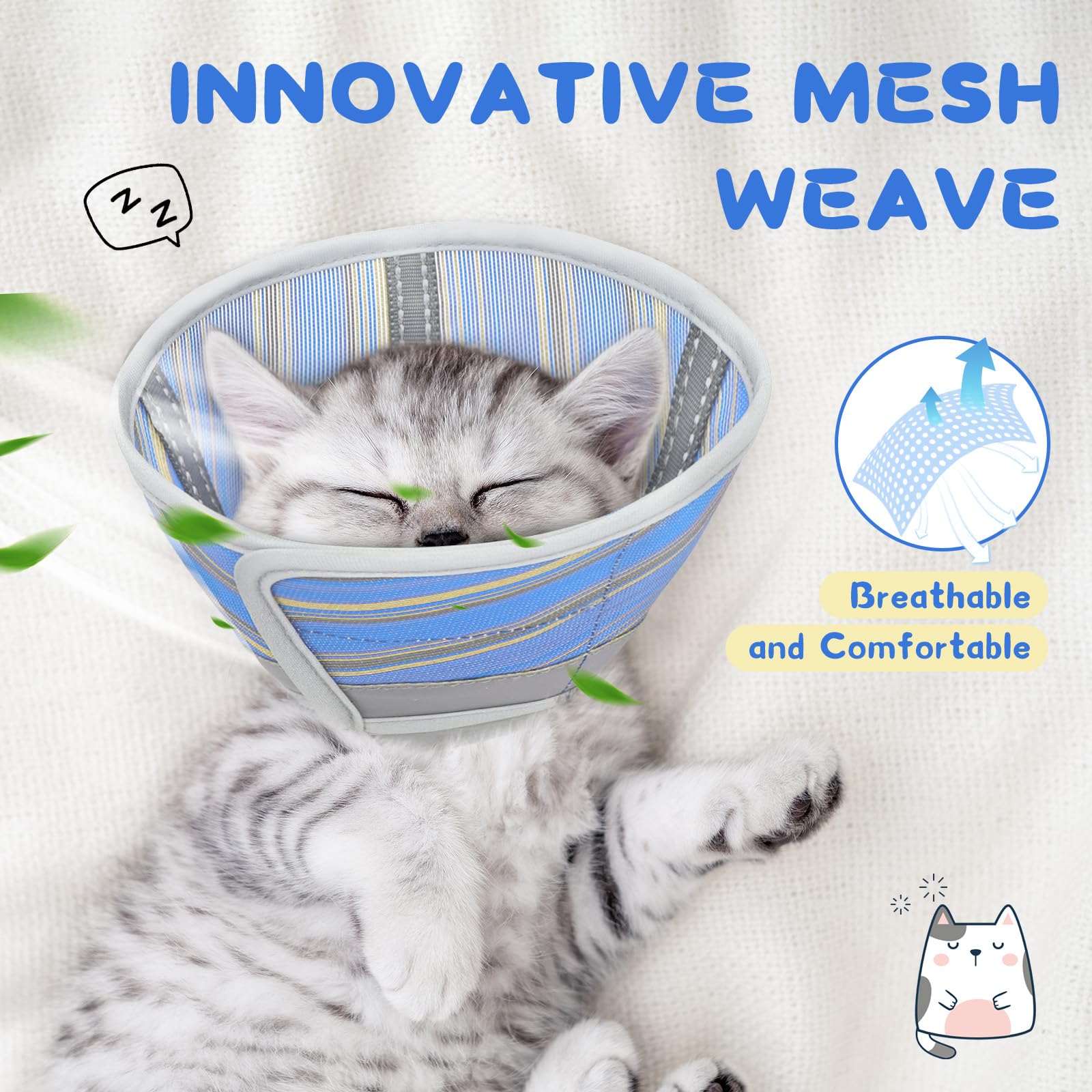 Supet Cat Cone Collar Soft, Air Mesh Cat Recovery Cone After Surgery to Stop Licking, Adjustable Breathable Cat Neck Cone Alternative for Small Kitten Cats, Lightweight Cat Head Cone Anti Scratch (M)