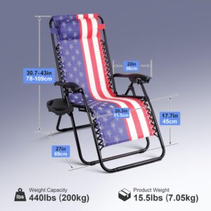 Northroad Set of 2 Zero Gravity Lounge Chairs Adjustable Steel Mesh Relaxing Recliners Outdoor Folding Patio Lawn Chair w/Pillows & Cup Holder Trays - American Flag