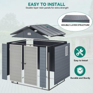 YITAHOME 8x6.2FT Outdoor Resin Storage Shed w/o Floor, All-Weather Plastic Shed with Lockable Doors, Window & Vents, Plastic Tool Shed for Backyard, Patio, Poolside, Lawn, Dark Gray