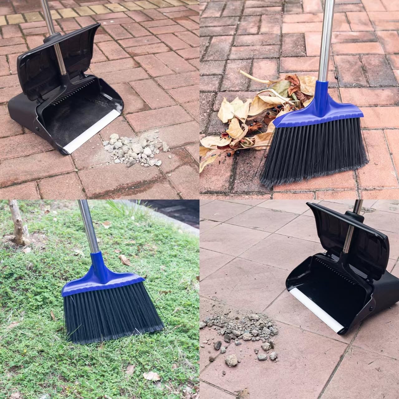 Kefanta Outdoor Heavy Duty 2 Brooms and Dustpan Set with Aluminum Flat Lip for Courtyard Garage Restaurant Lobby Patio Mall Market Office Shop Home Kitchen Office Floor