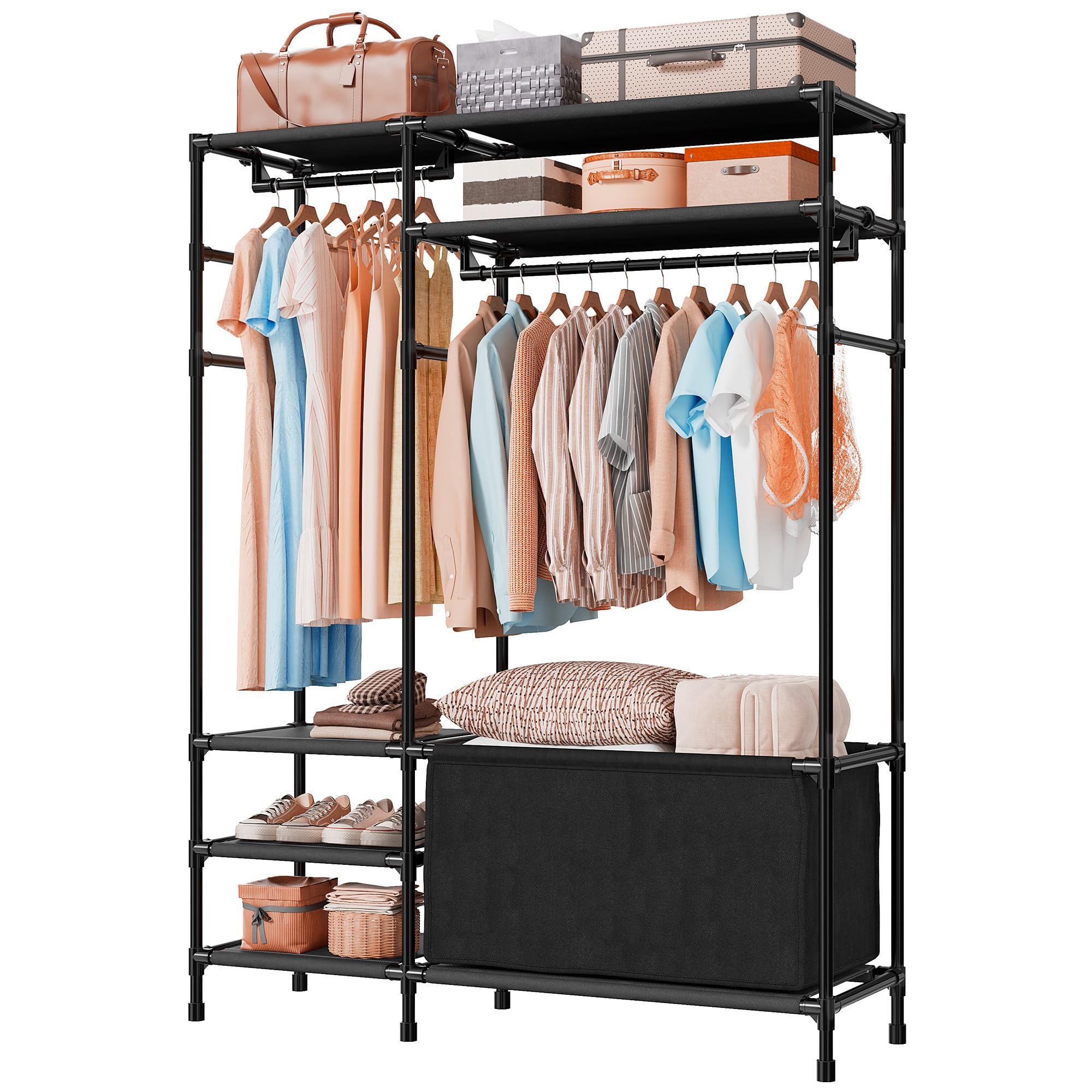 Raybee Clothing Rack, Portable Clothes Rack with Large Storage Bag Closet Rack for Storage Shoes, Clothes, Quilts, Bags, Clothing Racks for Bedroom, Cloakroom, Entryway 41.9" W x16.1 D x 67.6" H