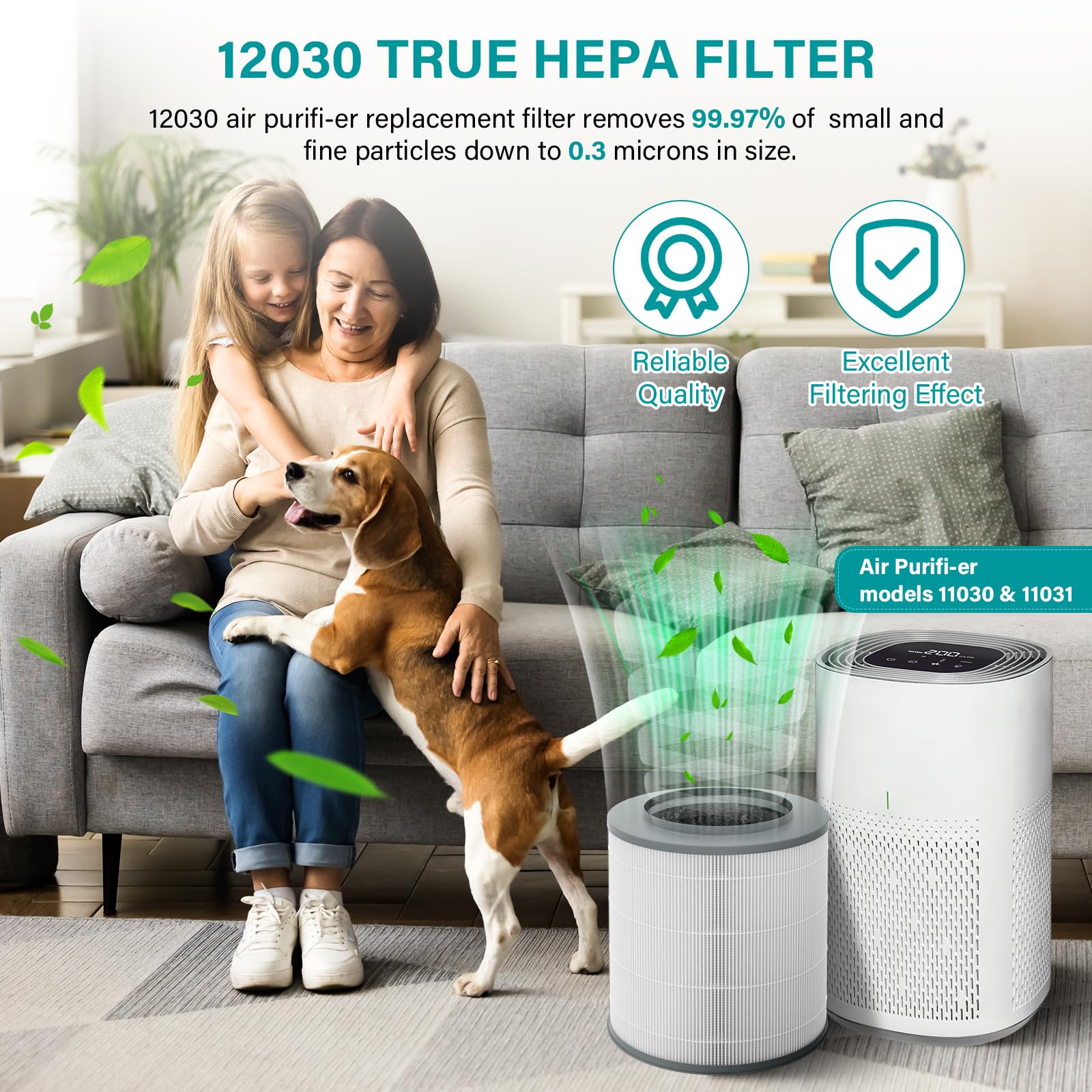 RONGJU 12030 HEPA Filter for Clorox Air Pu-rifier 11030 & 11031, Part No. #12030, 3-in-1 H13 True HEPA Filter, Medium Room up to 1,000 Sq. Ft., 2 Pack