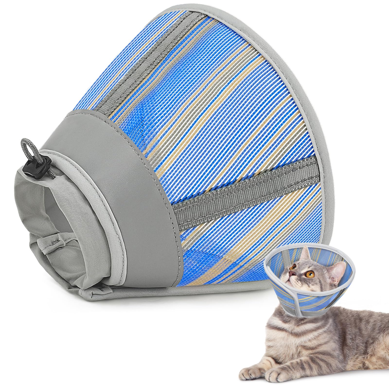 Supet Cat Cone Collar Soft, Air Mesh Cat Recovery Cone After Surgery to Stop Licking, Adjustable Breathable Cat Neck Cone Alternative for Small Kitten Cats, Lightweight Cat Head Cone Anti Scratch (M)