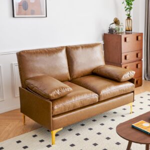 atopston 53" loveseat, mid century mid-century modern decor 2 seater sofa, small sofa for bedroom apartment office, caramel