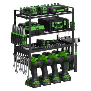 power tool organizer, 4 layers heavy duty drill holders wall mount, garage tool organizers and storage rack, suitable tool rack for tool room, workshop, garage, utility storage rack for cordless drill