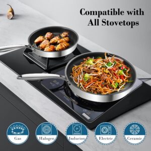 Homikit Nonstick Frying Pan 12 Inch, Large Non Stick Stainless Steel Skillet, Kitchen PFOA Free Cookware Healthy Induction Cooking Fry Pan, Deep Omelette Egg Pan with Handle, Non-stick & Oven Safe