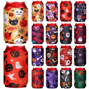 chengu 16 pcs beer can sleeves halloween beer can cooler insulated beer soda can cover 12oz neoprene beer holder non slip colored drink can covers for beer cans bottles home kitchen office bar