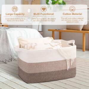 OIAHOMY Extra Large Blanket Basket, 90L Cotton Rope Woven Laundry Basket, Toy Basket for Baby Room, Basket for Blanket Storage in Living Room, 24''×16.5''×14'', Gradient Brown