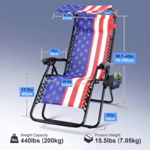 Colorsoul Zero Gravity Chair, Outdoor Adjustable Folding Reclining Lounge Chair, with Adjustable Sunshade, Head Pillow and Holder Tray, for Poolside Backyard and Beach (American Flag)