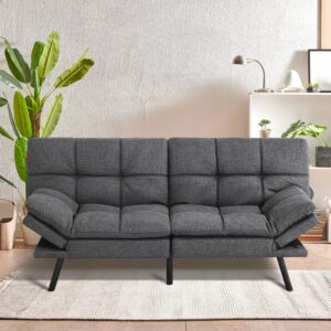 muuegm futon sofa bed,convertible 71" couch sofa, modern grey sleeper sofa with adjustable backrest for living room,memory foam sofa futon couch bed,light grey