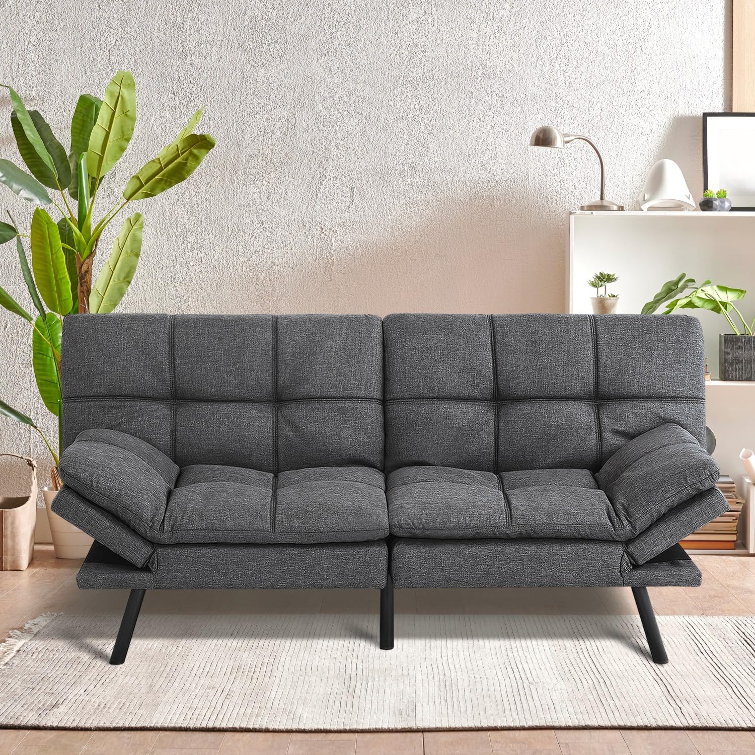 MUUEGM Futon Sofa Bed,Convertible 71" Couch Sofa, Modern Grey Sleeper Sofa with Adjustable Backrest for living room,Memory Foam Sofa Futon Couch Bed,Light Grey