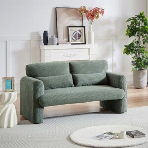 amervanito 60" loveseat sofa, small couches with waist pillows and armrest, corduroy fabric lounge sofa for small space, mid century modern love seat for bedroom, office & living room (green)