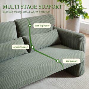 amervanito 60" Loveseat Sofa, Small Couches with Waist Pillows and Armrest, Corduroy Fabric Lounge Sofa for Small Space, Mid Century Modern Love Seat for Bedroom, Office & Living Room (Green)