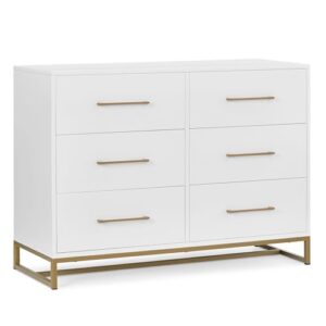 delta children jade 6 drawer dresser with interlock drawer system, bianca white/melted bronze