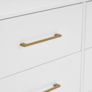 Delta Children Jade 6 Drawer Dresser with Interlock Drawer System, Bianca White/Melted Bronze