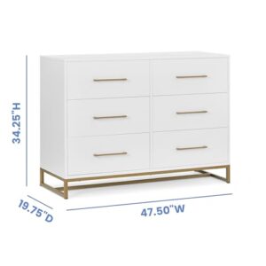 Delta Children Jade 6 Drawer Dresser with Interlock Drawer System, Bianca White/Melted Bronze