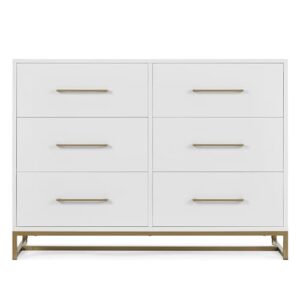 Delta Children Jade 6 Drawer Dresser with Interlock Drawer System, Bianca White/Melted Bronze