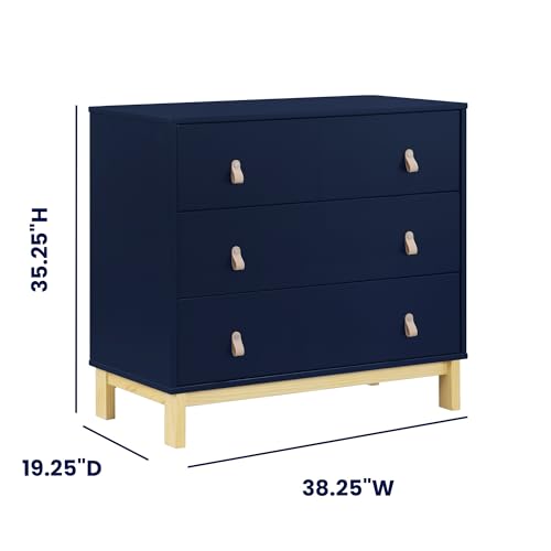 Delta Children babyGap Legacy 3 Drawer Dresser with Leather Pulls and Interlocking Drawers, Navy/Natural