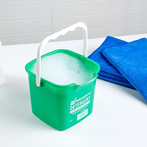 Restaurantware RW Clean 3 Quart Cleaning Bucket 1 Detergent Square Bucket - with Measurements Built-in Spout and Handle Green Plastic Utility Bucket for Home Or Commercial Use (Pack of 2)