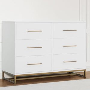 Delta Children Jade 6 Drawer Dresser with Interlock Drawer System, Bianca White/Melted Bronze