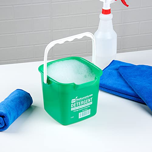 Restaurantware RW Clean 3 Quart Cleaning Bucket 1 Detergent Square Bucket - with Measurements Built-in Spout and Handle Green Plastic Utility Bucket for Home Or Commercial Use (Pack of 2)