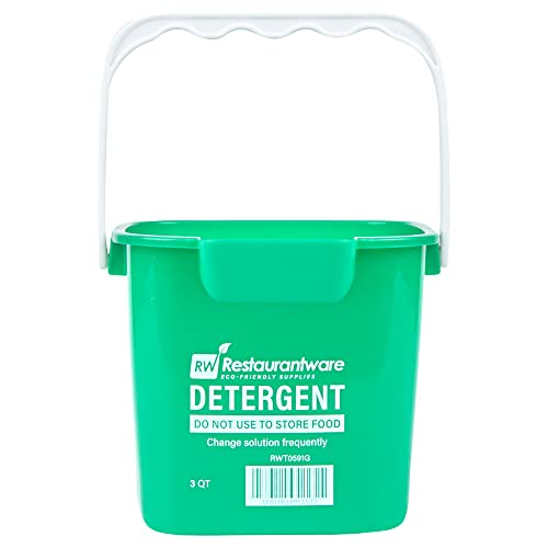 Restaurantware RW Clean 3 Quart Cleaning Bucket 1 Detergent Square Bucket - with Measurements Built-in Spout and Handle Green Plastic Utility Bucket for Home Or Commercial Use (Pack of 2)