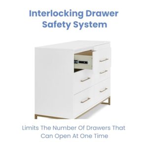 Delta Children Jade 6 Drawer Dresser with Interlock Drawer System, Bianca White/Melted Bronze