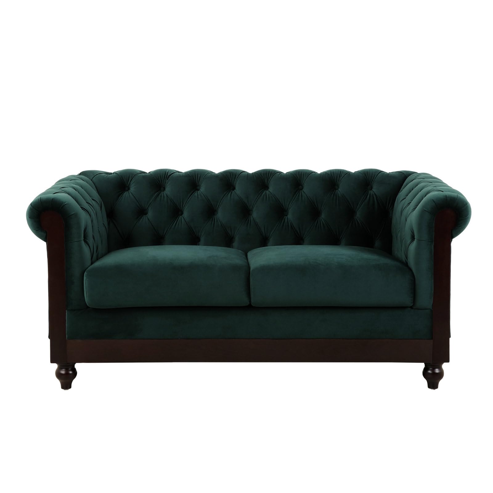 LUMISOL Chesterfield Velvet Loveseat Sofa with Tufted Button, Rolled Arm Dutch Plush Upholstered Sofa Couch, 2 Seater Sofa Couch Furniture for Living Room Apartment Office, Forest Green