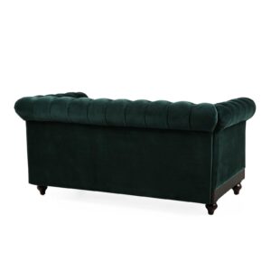 LUMISOL Chesterfield Velvet Loveseat Sofa with Tufted Button, Rolled Arm Dutch Plush Upholstered Sofa Couch, 2 Seater Sofa Couch Furniture for Living Room Apartment Office, Forest Green