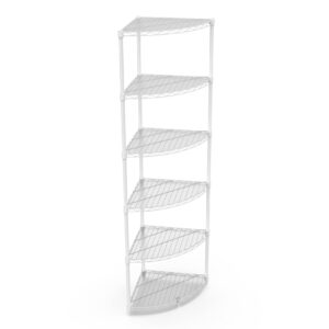 white 6 tier nsf metal triangular corner wire shelving units, 420lbs storage rack for kitchen, utility room, warehouse, 72" h x 18" l x 18" w