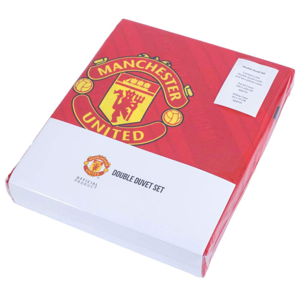 FOCO Officially Licensed Manchester United FC Football Core Stripe Double Duvet Cover Bedding Set