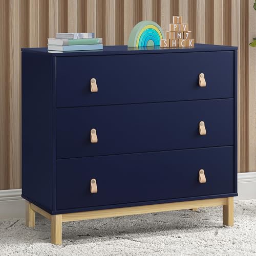 Delta Children babyGap Legacy 3 Drawer Dresser with Leather Pulls and Interlocking Drawers, Navy/Natural