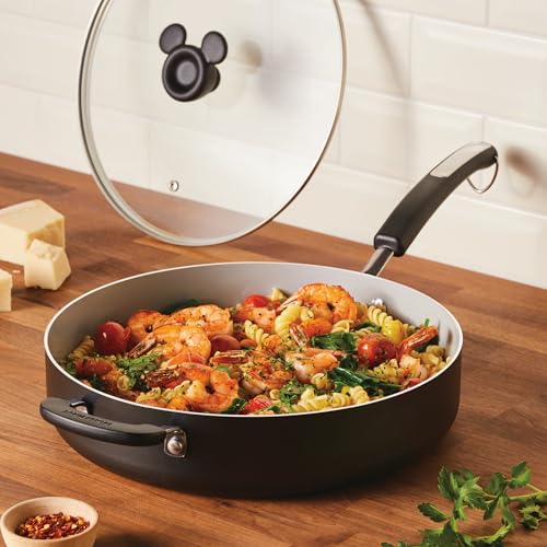 Farberware Disney Monochrome Ceramic Cookware Nonstick Saute Pan with Lid and Helper Handle, Dishwasher Safe, 4.5 Quart - Black