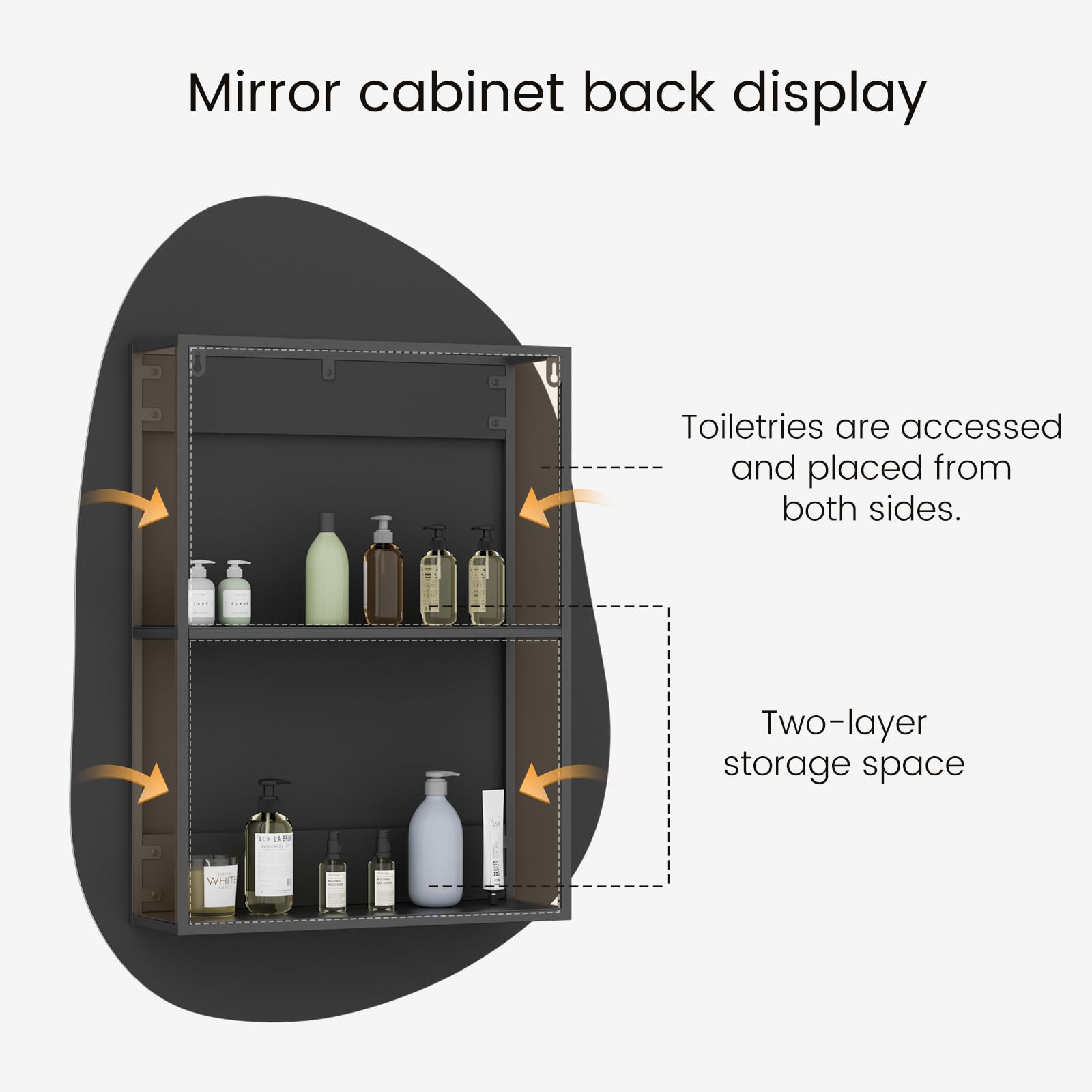 WallBeyond Bathroom Medicine Cabinet with Mirror, 22x30 Inch Black Irregular Storage Mirror with Aluminum Alloy Metal Framed, Modern Medicine Cabinet with Storage