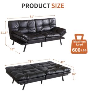 MUUEGM Futon Sofa Bed，Memory Foam Futon Convertible Couch Bed, Sofa Bed Couch,Modern Loveseat Sofa,Sleeper Couch for Small Space，Apartment, Living Room,Adjustable Backrests Armrests,Black