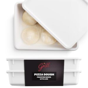 hans grill 2-piece bpa free plastic dough proofing box | pizza proofing box, bread proofing box | stackable, with covers, with lid | premium quality (2 pack large)