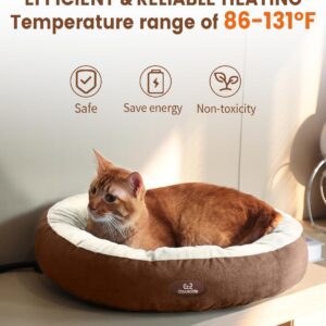 clawsable Heated Cat Bed for Small Medium Size Cats, Super Soft Round Heated Pet Bed with Warming Temperature Cat Bed for Indoor Cats, Electric Cat Heating Bed for Kittens (Beige+Brown)