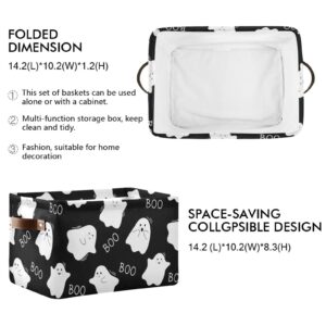 ZENWAWA Storage Cube Kawaii Halloween Black Print Collapsible Fabric, Large Foldable Open Organizer Bins Baskets with PU Handles 1 Pack