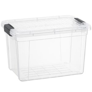 superio clear storage box with lid, 8.75 quart plastic container bins for organizing, stackable crates, bpa free, non toxic, odor free, organizers for home, office, school, and dorm