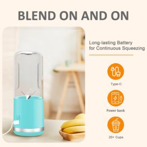 BESNOOW Portable Blender, Personal Blender for Shakes and Smoothies, 4000mAh USB Rechargeable, BPA Free 15.2 Oz 450ML Juicer Cup with 6 Blades and Lid, Portable Juicer for Kitchen/Travel/Gym(Blue)