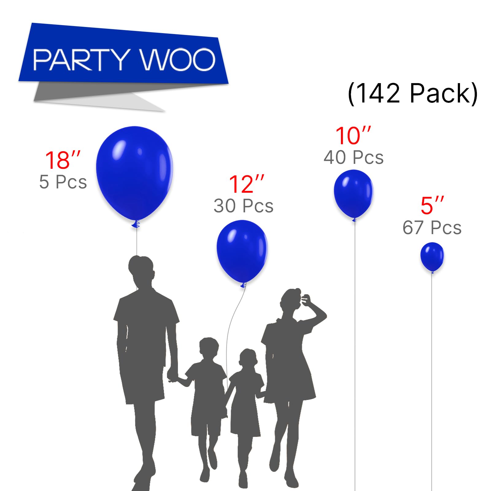 PartyWoo Royal Blue Balloons 142 pcs Blue Balloons Different Sizes Pack of 18 12 10 5 Inch Dark Blue Balloon Arch Kit Balloon Garland for Birthday Graduation Baby Shower Party Decorations Blue-Y59