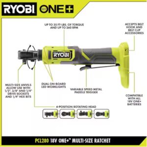 RYOBI ONE+ 18V Cordless Multi Size Ratchet (Tool Only) PCL280B